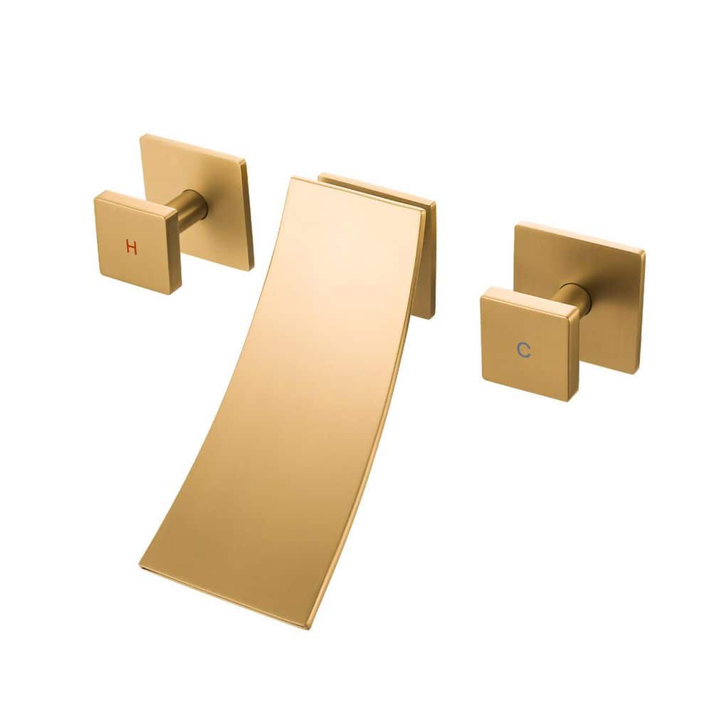 2-Handle Wall Mounted Waterfall Bathroom Faucet in Brushed Gold LUA ...