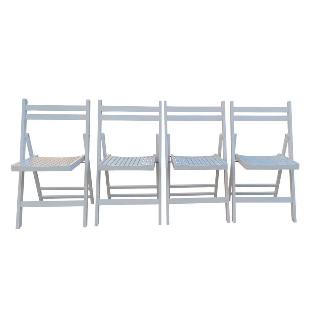 White Solid Wood Slatted Folding Event Chairs (Set of 4)-Fully ...