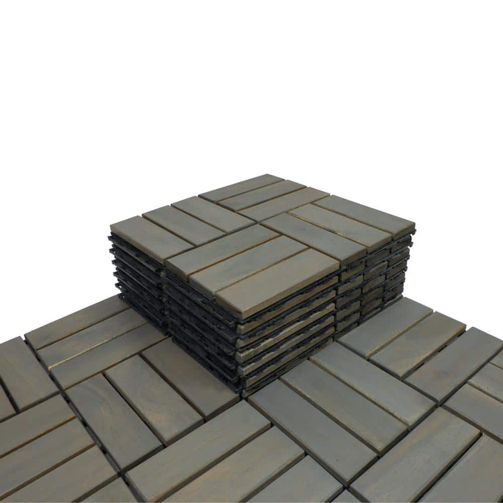 Pro Space 12 in. x 12 in. Light Gray Square Acacia Wood Interlocking ...
