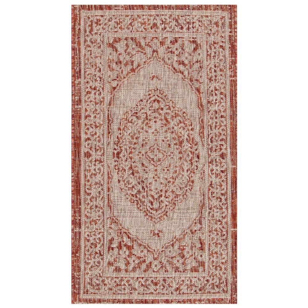 SAFAVIEH Courtyard Light Beige/Terracotta Doormat 2 ft. x 4 ft. Border ...