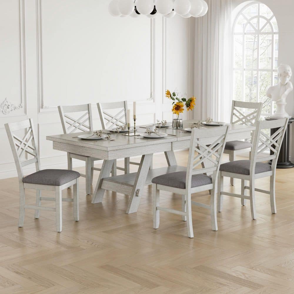 VECELO 6-Piece Gray Farmhouse Dining Set with Expandable Table and ...