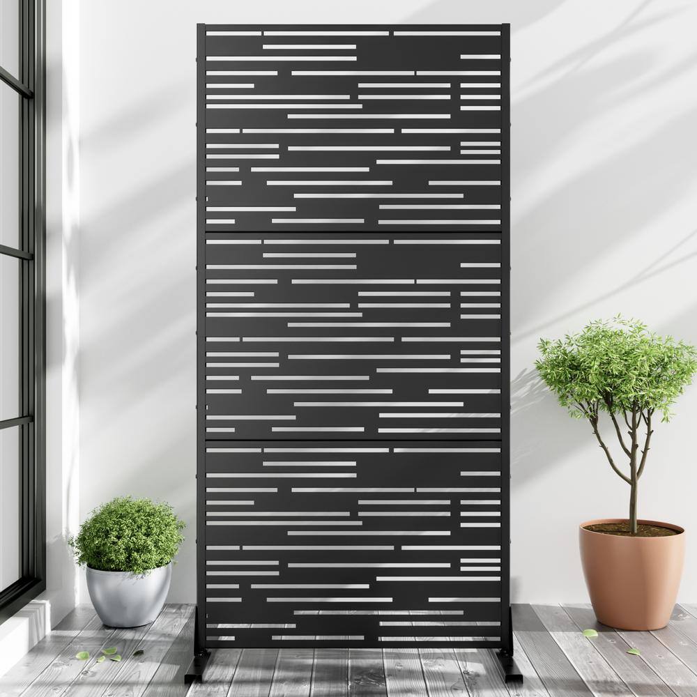Lirago 72 in. x 35 in. Black Privacy Screen Galvanized Freestanding ...