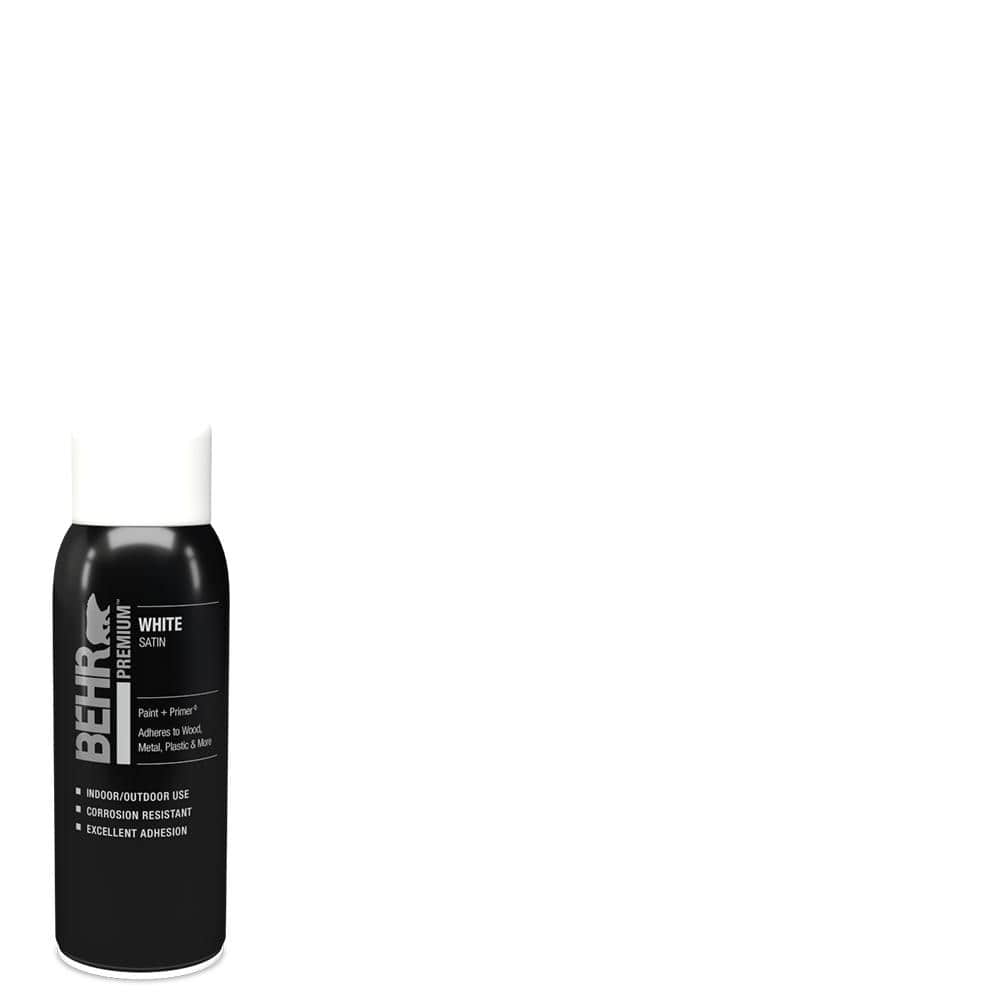 BEHR PREMIUM 12 oz. #52 White Satin Interior/Exterior Spray Paint and ...