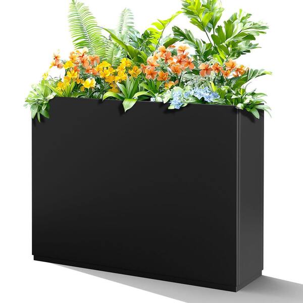 TUYOHW Modern 26 Inch Rectangular Metal Planter-Black Outdoor Indoor ...