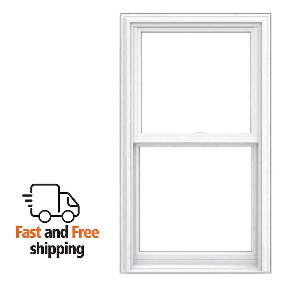 JELD-WEN V-2500 28.25 in. x 54 in. White Vinyl Pocket Frame Double Hung ...