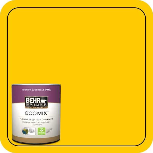 BEHR PREMIUM PLUS 1 qt. #370B-7 Yellow Flash Eggshell Enamel EcoMix ...
