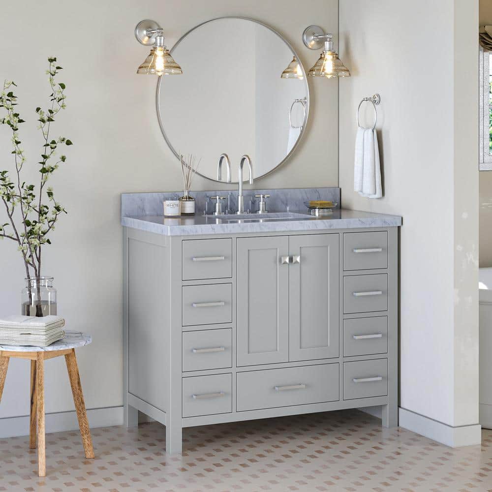 ARIEL Cambridge 43 in. W x 22 in. D x 36 in. H Bath Vanity in Grey with ... ARIEL Cambridge 43 in. W x 22 in. D x 36 in. H Bath Vanity in Grey with ...