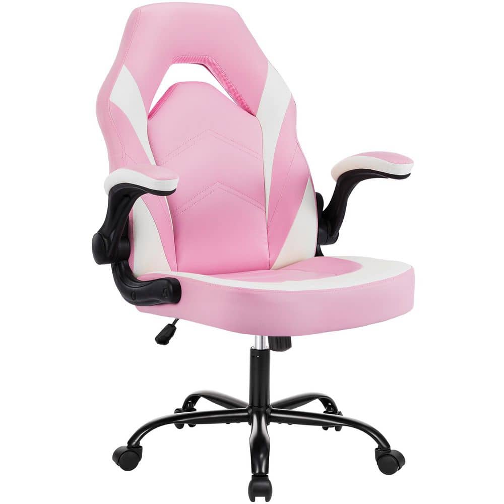 Bestier Pink Ergonomic Curve Uphostery Breathable Backrest Gaming Chair ...