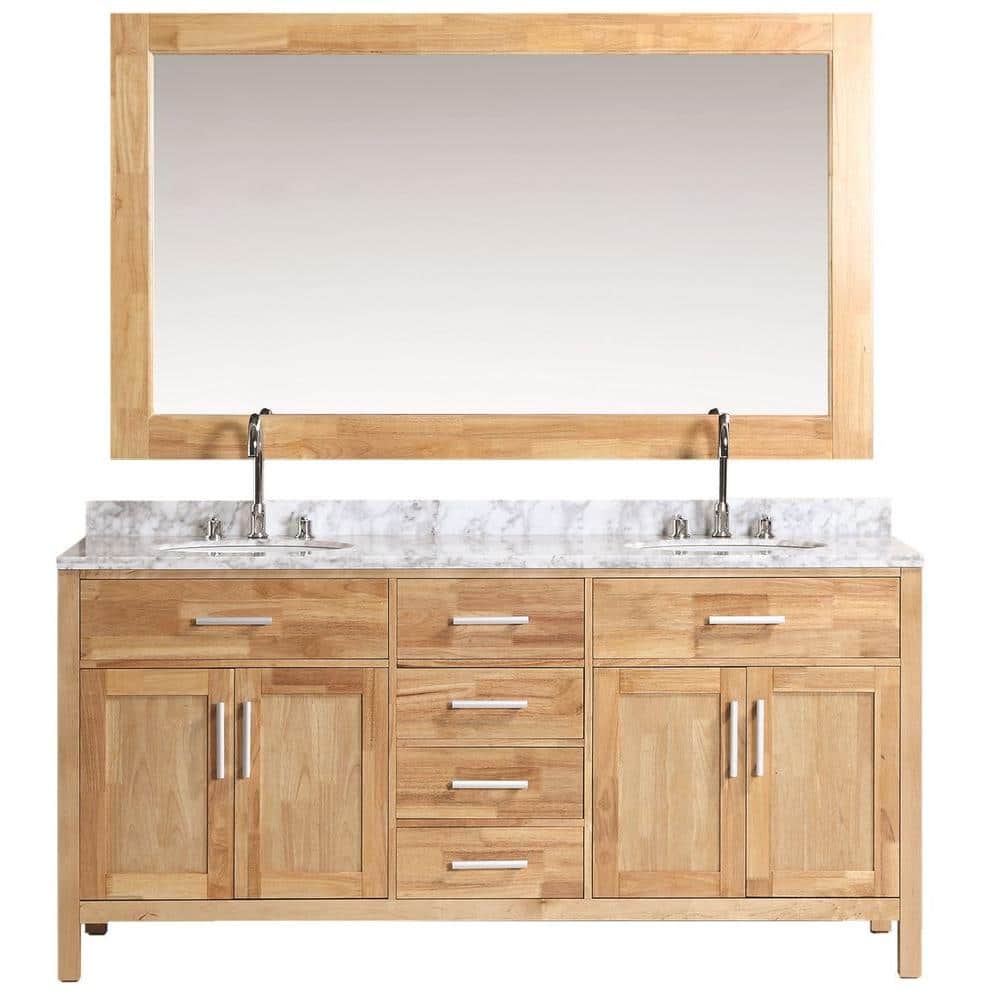 Design Element London 72 in. W x 22 in. D Vanity in Oak with Marble ...