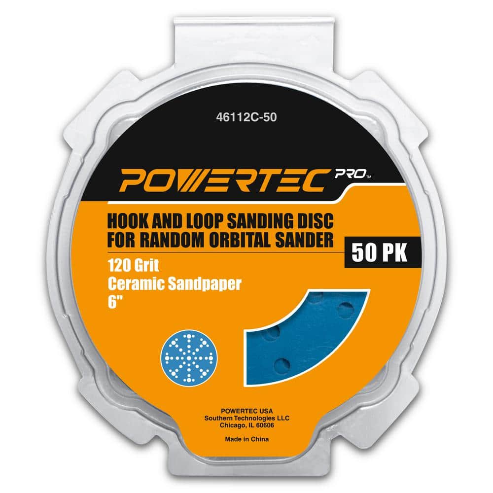 ‎POWERTEC 6 in. 49 Holes Ceramic Hook and Loop Sanding Disc, 120 Grit ...