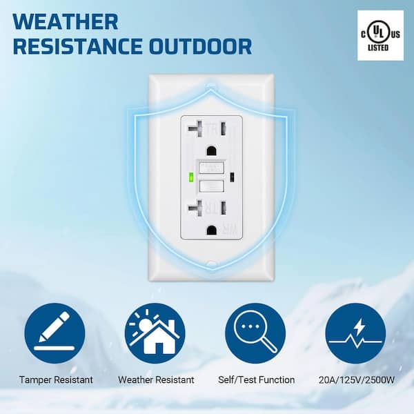 DEWENWILS White 20 Amp Tamper Resistant GFCI Outlet Receptacle with LED ...