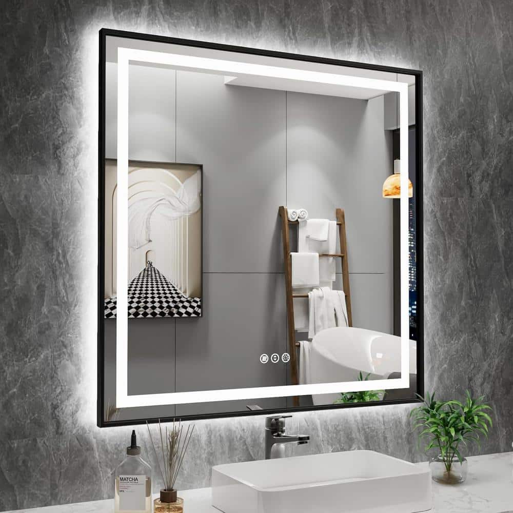 KIOTEE 38 in. W x 38 in. H Square Framed Front and Back LED Lighted ...