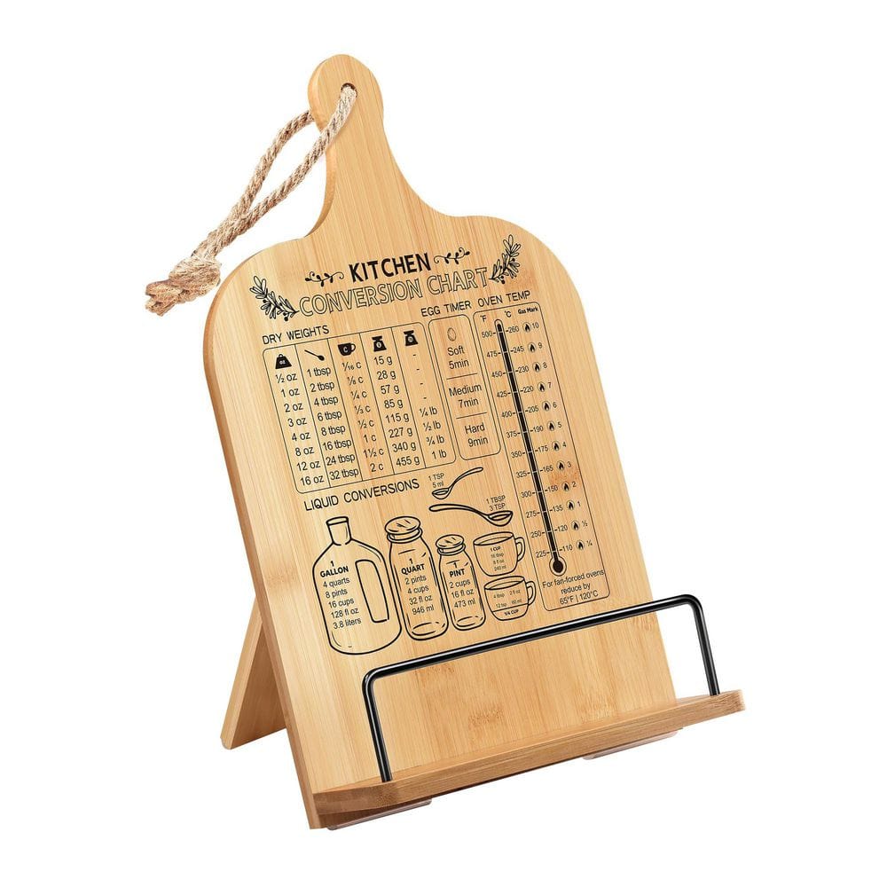 Anqtovp Bamboo Recipe Stand with Conversion Chart Adjustable Non Slip ...