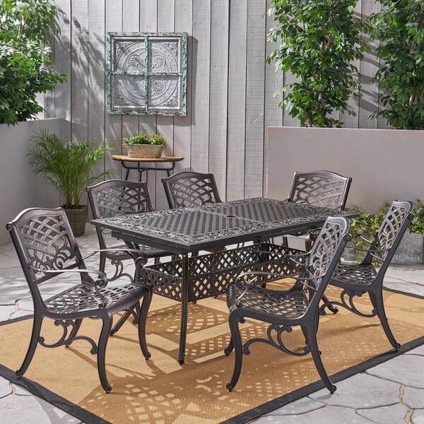 Noble House Phoenix Shiny Copper 7 Piece Aluminum Rectangular Outdoor