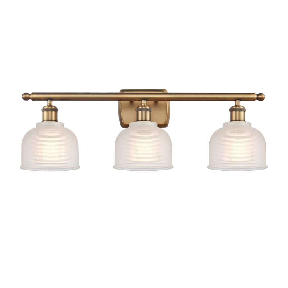 Innovations Dayton 26 in. 3-Light Brushed Brass, White Vanity Light ...