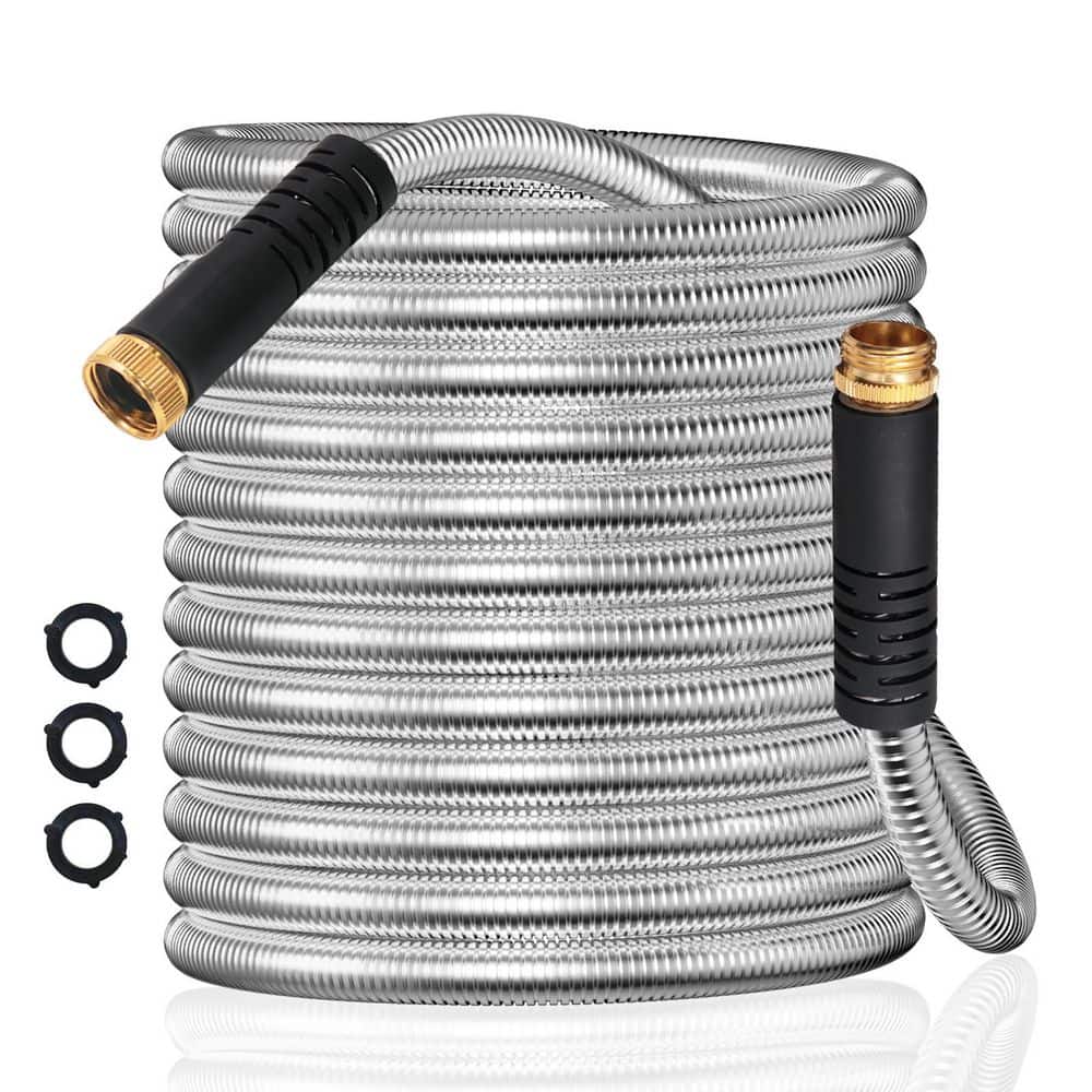 100 ft. Heavy-Duty Garden Hose Stainless Steel Water Hose with 3/4 in ...