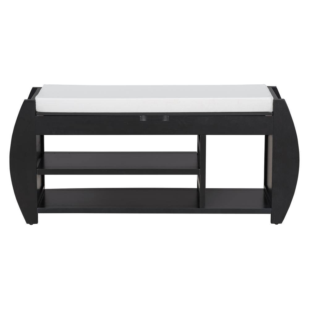Qualler Black Dining Bench with Cushion and Curved Side Panel 42 in ...