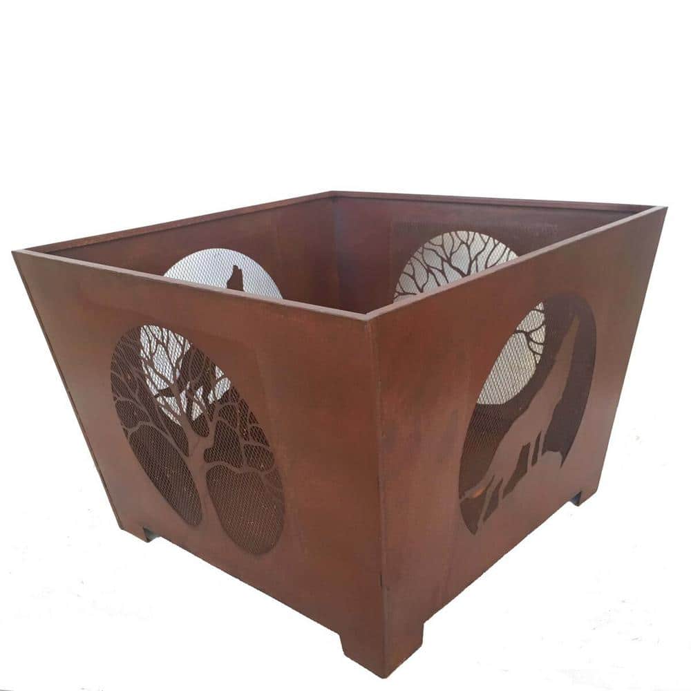 Esschert Design Wolf 24 in. x 16 in. Square Steel Wood Burning Fire Pit ...