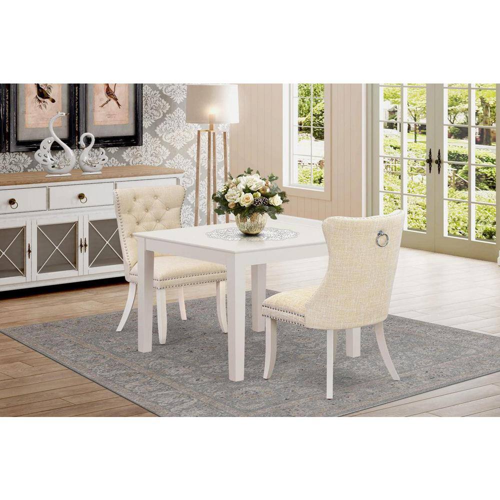 East West Furniture 3-Piece Linen White Finish Square Solid Wood Top ...