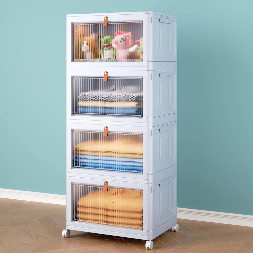 Angel Sar 4-Tier Gray 32.68 in. Storage Bins, Stackable Closet ...