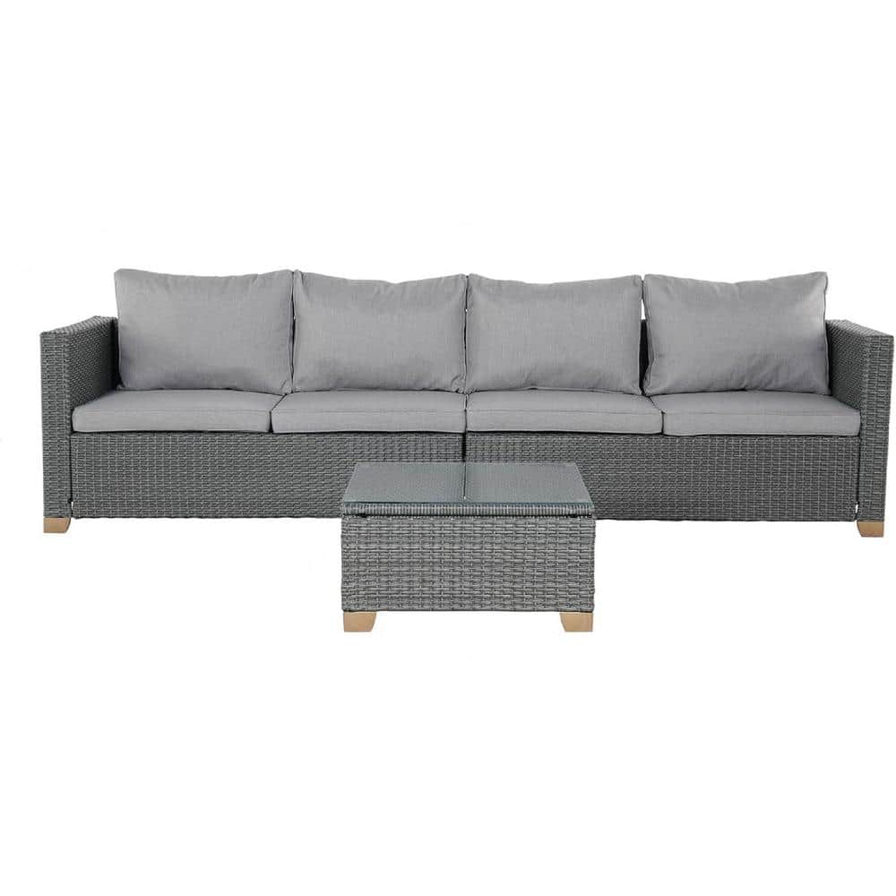 Yangming Gray 3-Piece Wicker Outdoor Sectional Set 4-Seats Sofa with ...