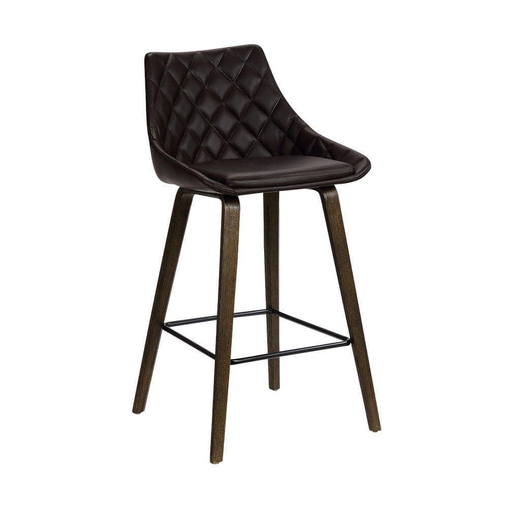 Benjara 26 in. Brown Low Back Wooden Frame Bar Stool with Leather Seat ...
