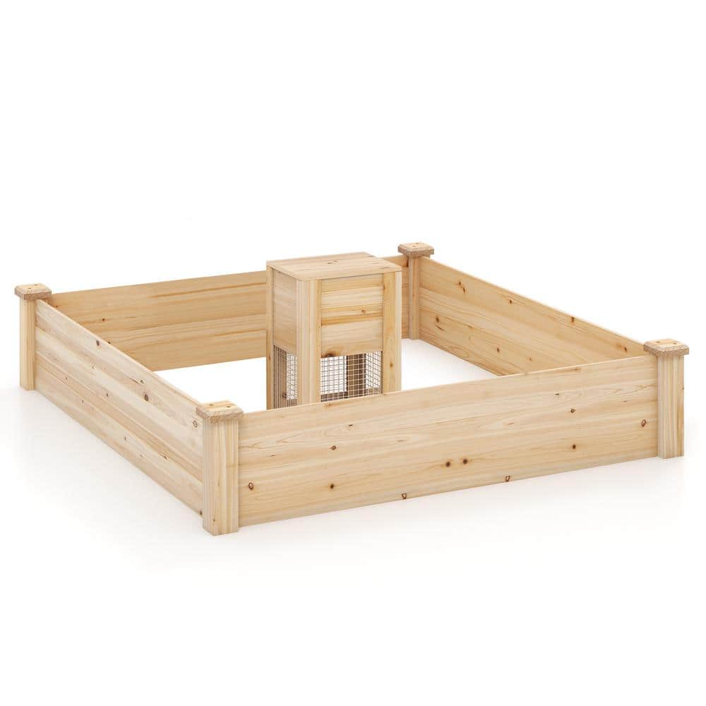 ANGELES HOME 49 in. x 49 in. x 10 in. Natural Fir Wood Raised Garden ...