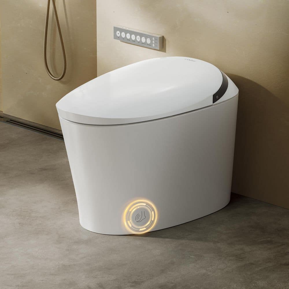 CANEST Elongated Smart Bidet Toilet 1.08/1.45 GPF Flush in White with ...