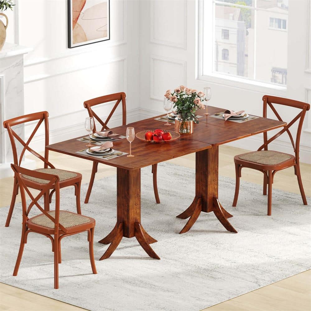 Costway Square Dining Table with Pedestal Base 33 in. Wooden Kitchen ...