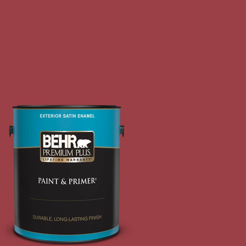BEHR PREMIUM PLUS 1 gal. #QE-06 Reddest Red Satin Enamel Exterior Paint ...