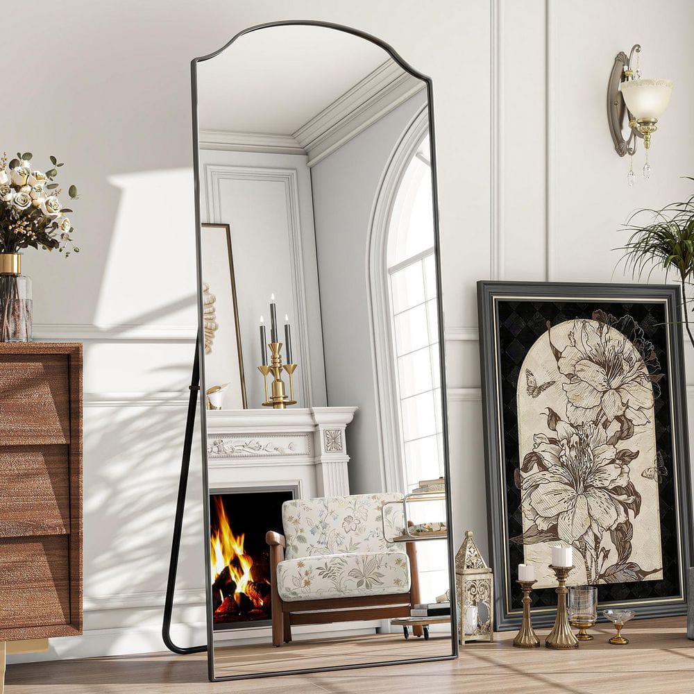 GLSLAND 24 in. W x 65 in. H Arched Black Metal Framed with Unique ...