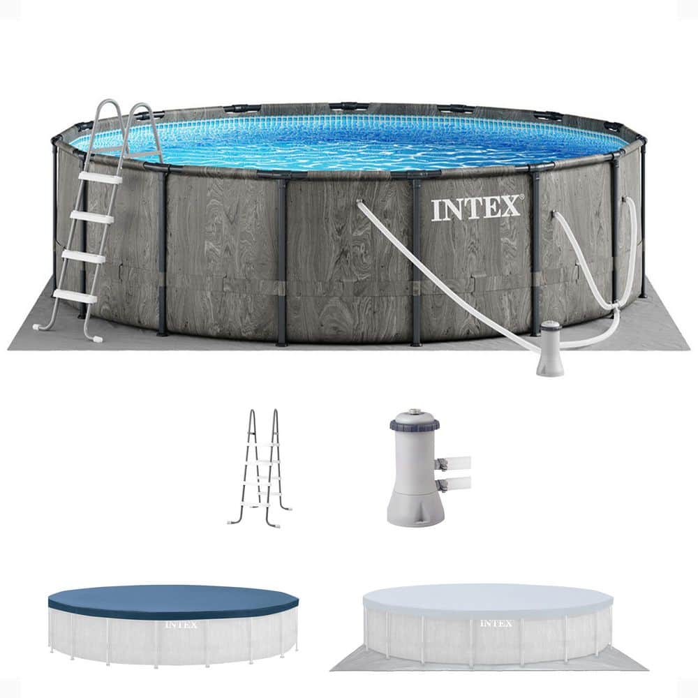 Intex 15 ft. Round 48 in. Deep Prism Steel Frame Pool Set with Cover ...