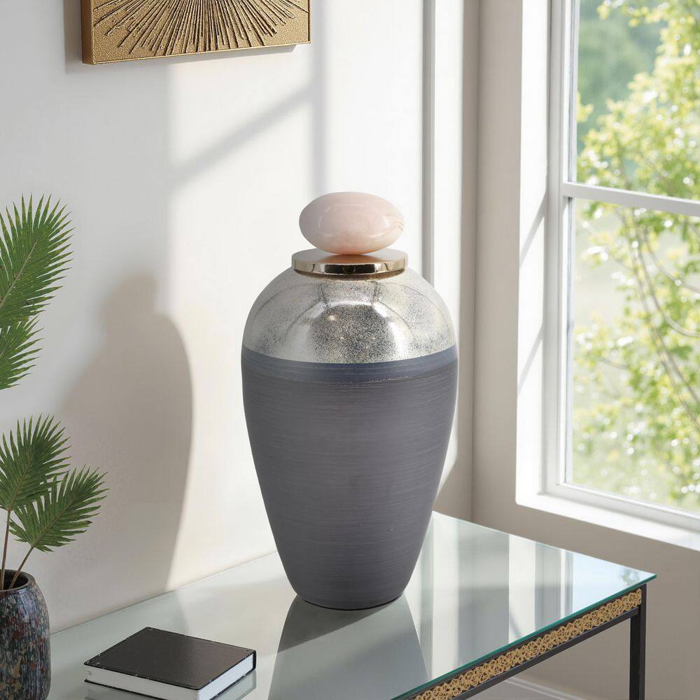 Liv & Skye 17 in. Gray/Ivory Glass Vase 2-Tone with Top 18744-01 - The ...