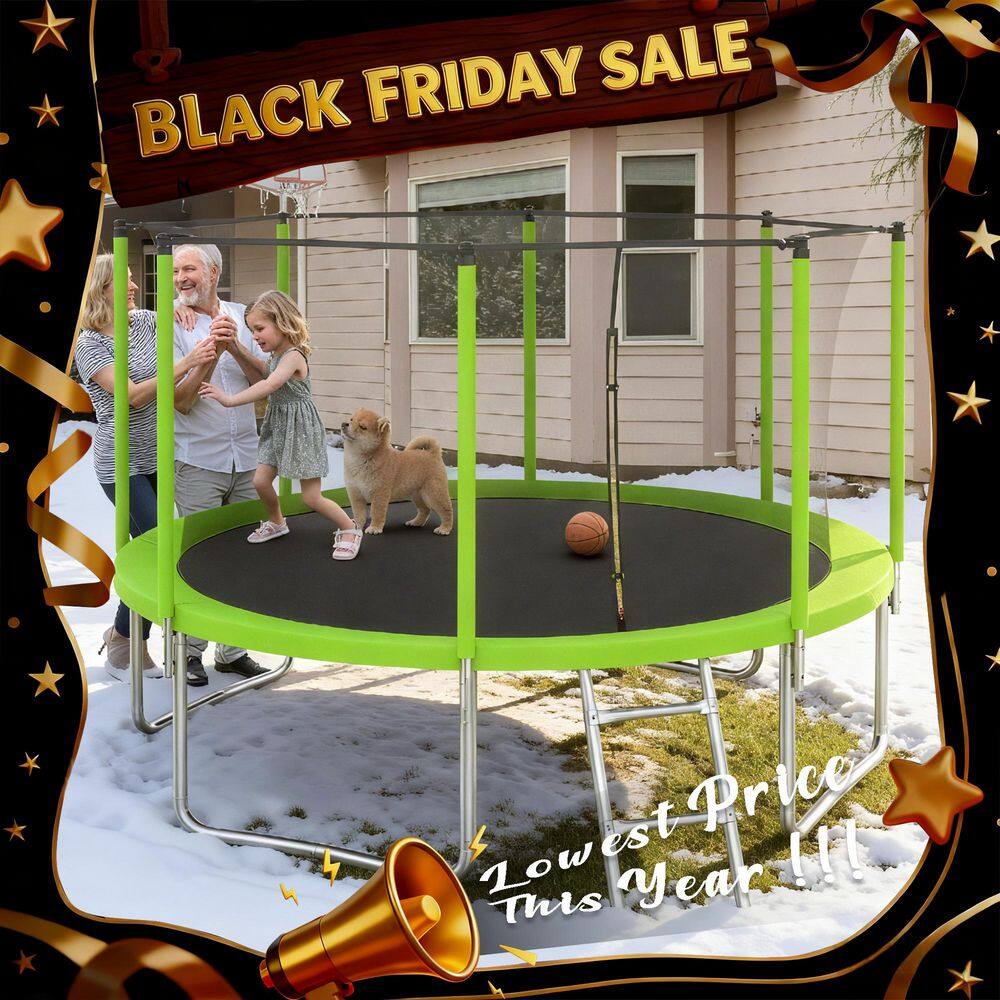 SUNRINX 12 FT Large Trampoline with Enclosure and Basketball Hoop in ...