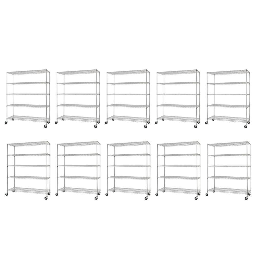 TRINITY 10-Pack Chrome 5-Tier Rolling Heavy Duty Steel Wire Shelving ...