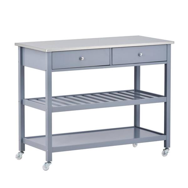 Tatahance Dusty Blue Open Kitchen Cart with Stainless Steel Top and 2 ...