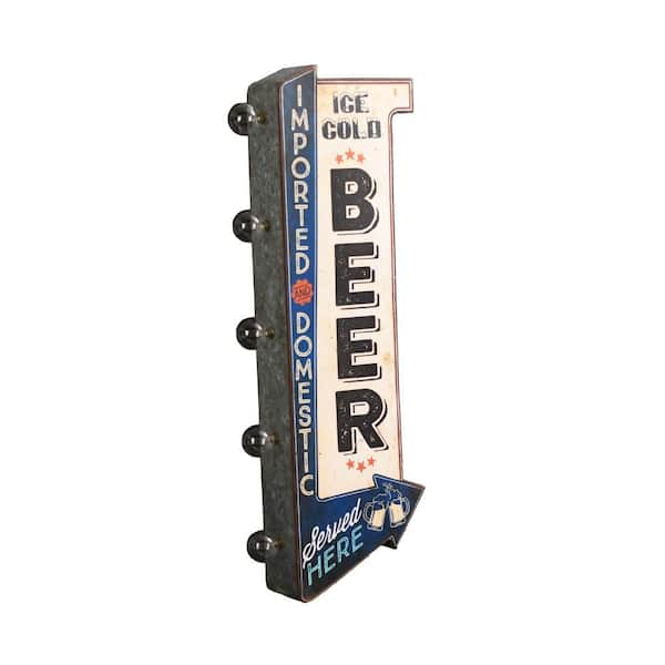 American Art Decor Vintage Ice Cold Beer LED Metal Marquee Arrow Sign ...