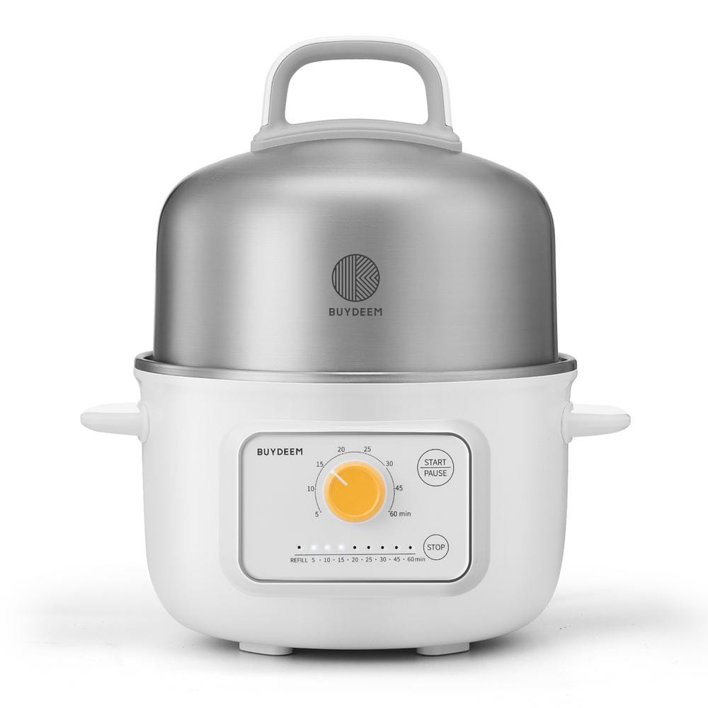 BUYDEEM 1.6 qt. White Electric Food Steamer with Egg Rack 8 Time ...