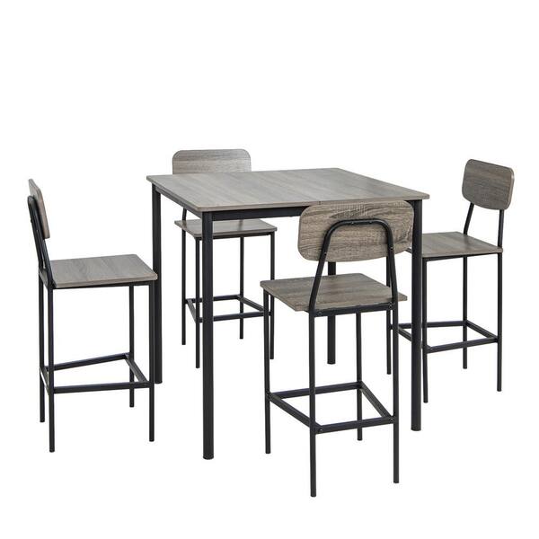 Costway 5-Piece Square Grey Wood Industrial Dining Table Set with ...