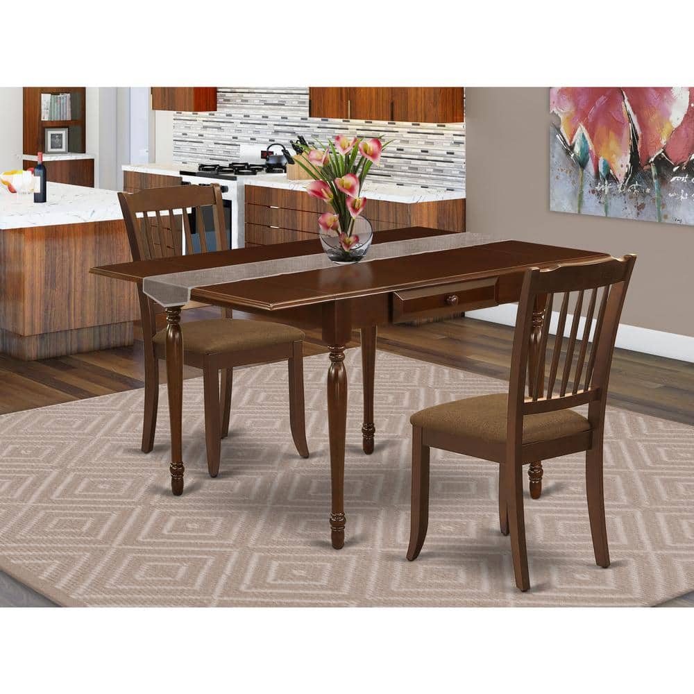 East West Furniture 3-Piece Mahogany Finish Solid Wood Top With ...