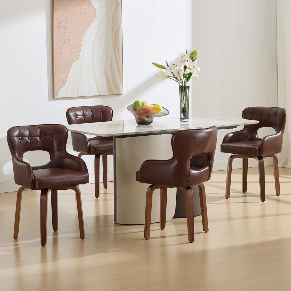 Hochwertiges Brown Faux Leather Upholstered Solid Wood Kitchen Chairs ...