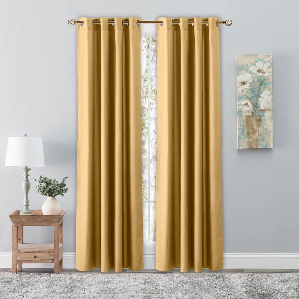 RICARDO Gold Leaf Woven Grommet Room Darkening Light Filtering Curtain ...