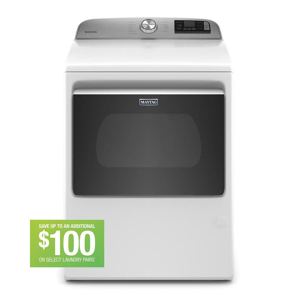 Maytag 7.4 cu. ft. 120-Volt Smart Capable White Gas Dryer with Hamper ...