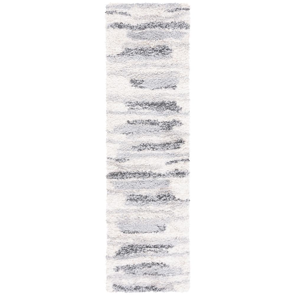 SAFAVIEH Fontana Shag 2 ft. x 8 ft. Gray/Ivory Geometric Striped Runner ...