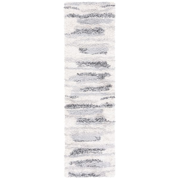 SAFAVIEH Fontana Shag 2 ft. x 8 ft. Gray/Ivory Geometric Striped Runner ...
