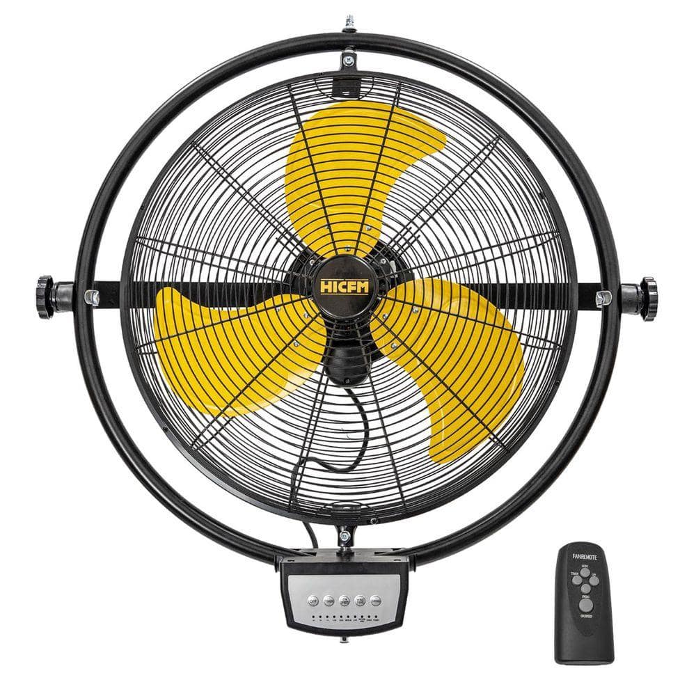 WOCK HICFM 20 in. Yellow 5000 CFM Orbital Remote Wall Mounted Fan, 1/5 ...