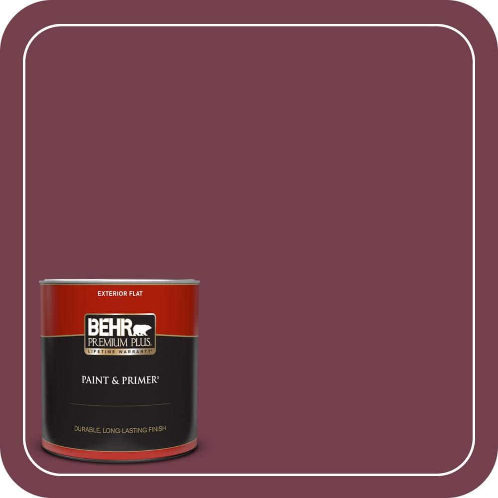 BEHR PREMIUM PLUS 1 qt. #T11-4 Blood Rose Flat Exterior Paint & Primer ...