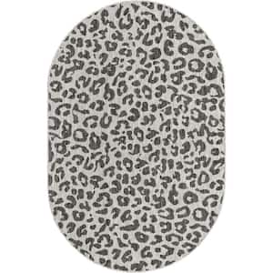 Unique Loom Light Gray 3 ft. 3 in. x 5 ft. 3 in. Outdoor Safari Leopard ...