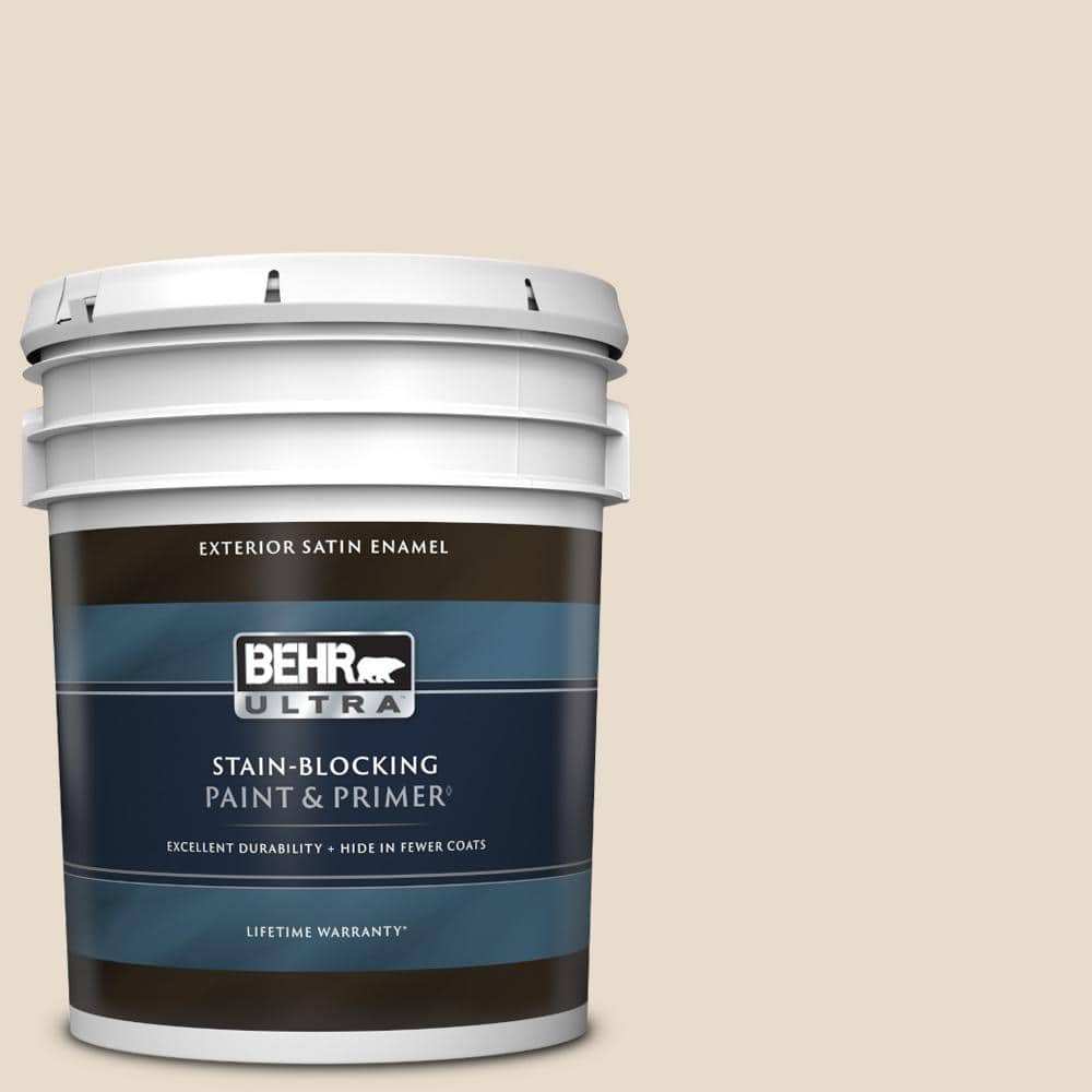 BEHR ULTRA 5 gal. #OR-W11 White Mocha Satin Enamel Exterior Paint ...