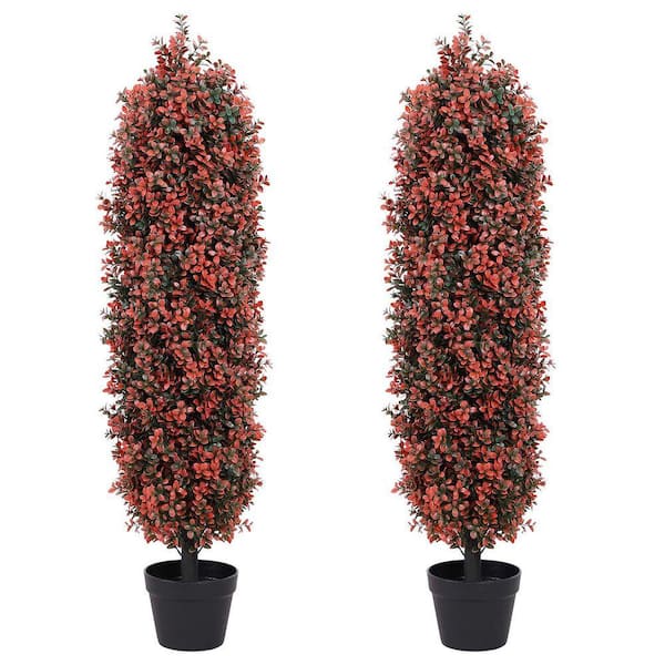 Tenleaf 48 in. Outdoor Artificial Topiary Cedar Tree Plastic Floor ...